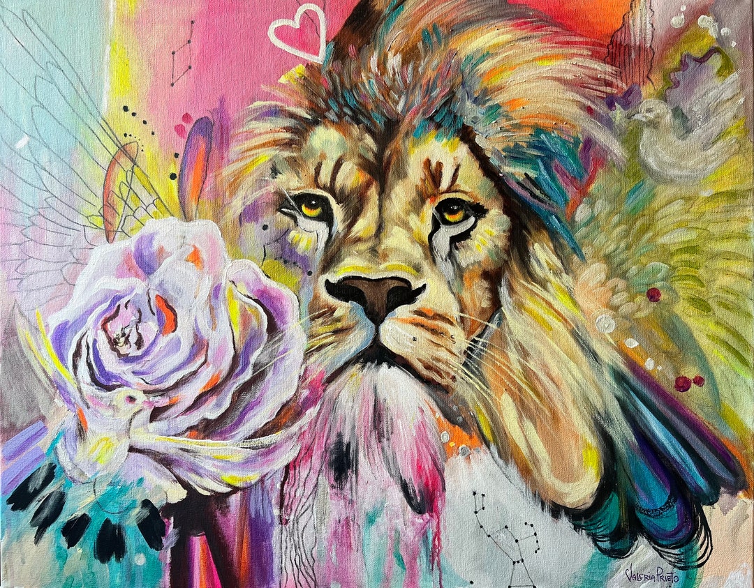 Lion Apprentice Oil Painting: Big Cat Wildlife Art (24x30”) - Etsy