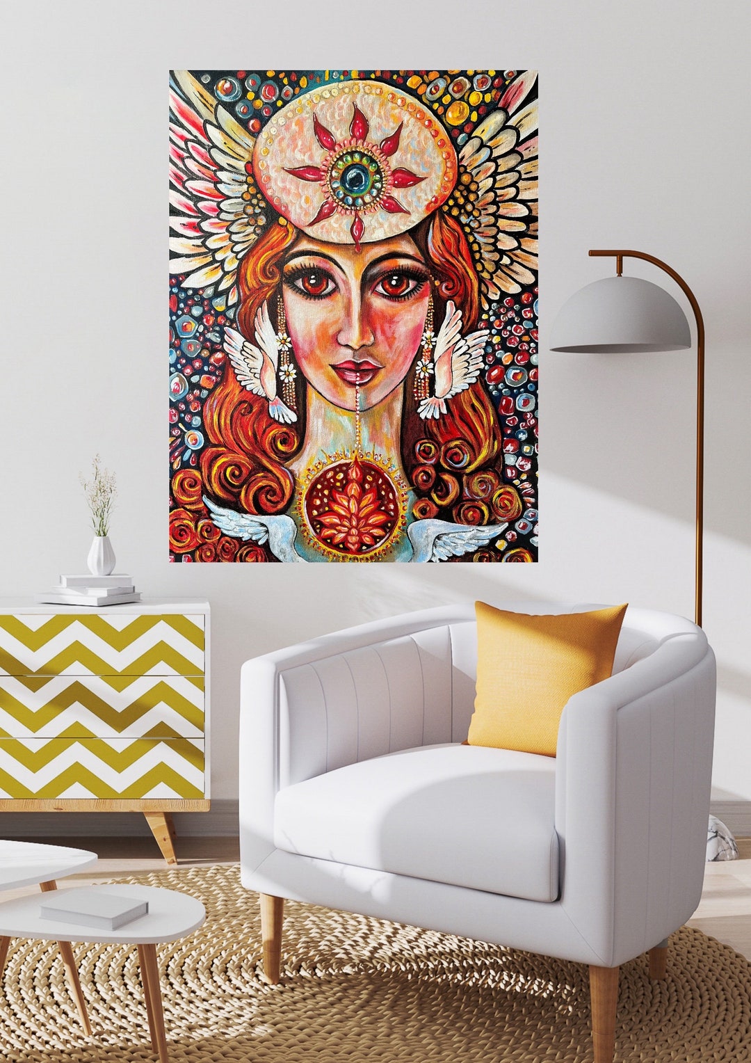 New Age Art, Goddess Radix Acrylic Painting, Red Root Chakra Portrait ...