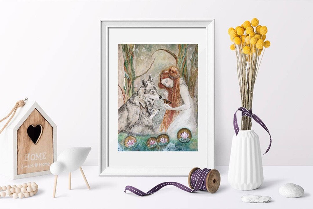 The Whisper Fine Art Embellished PRINT. Watercolor Illustration, Folk ...