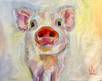 Pig Painting Print, Piglet in Expressive Style for Kitchen, Farm ...