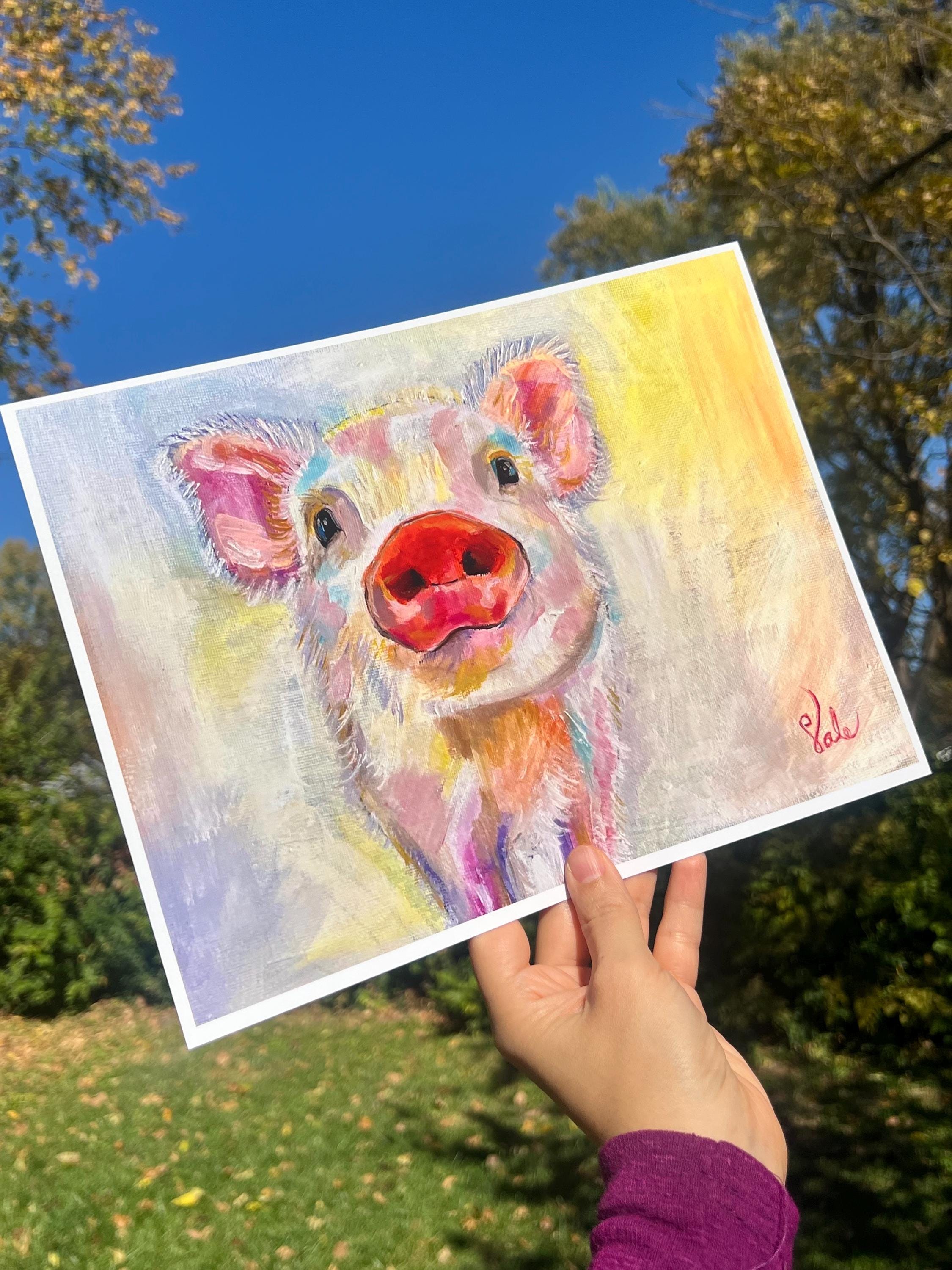 Pig Print, Colorful Farm Animal Portrait, 8.5x11" - Etsy