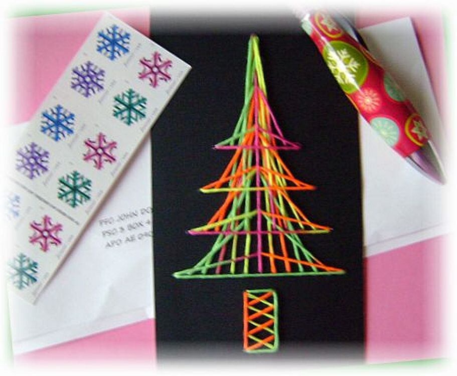 DIY String Art Christmas Tree Card Decoration or Scrapbook | Etsy