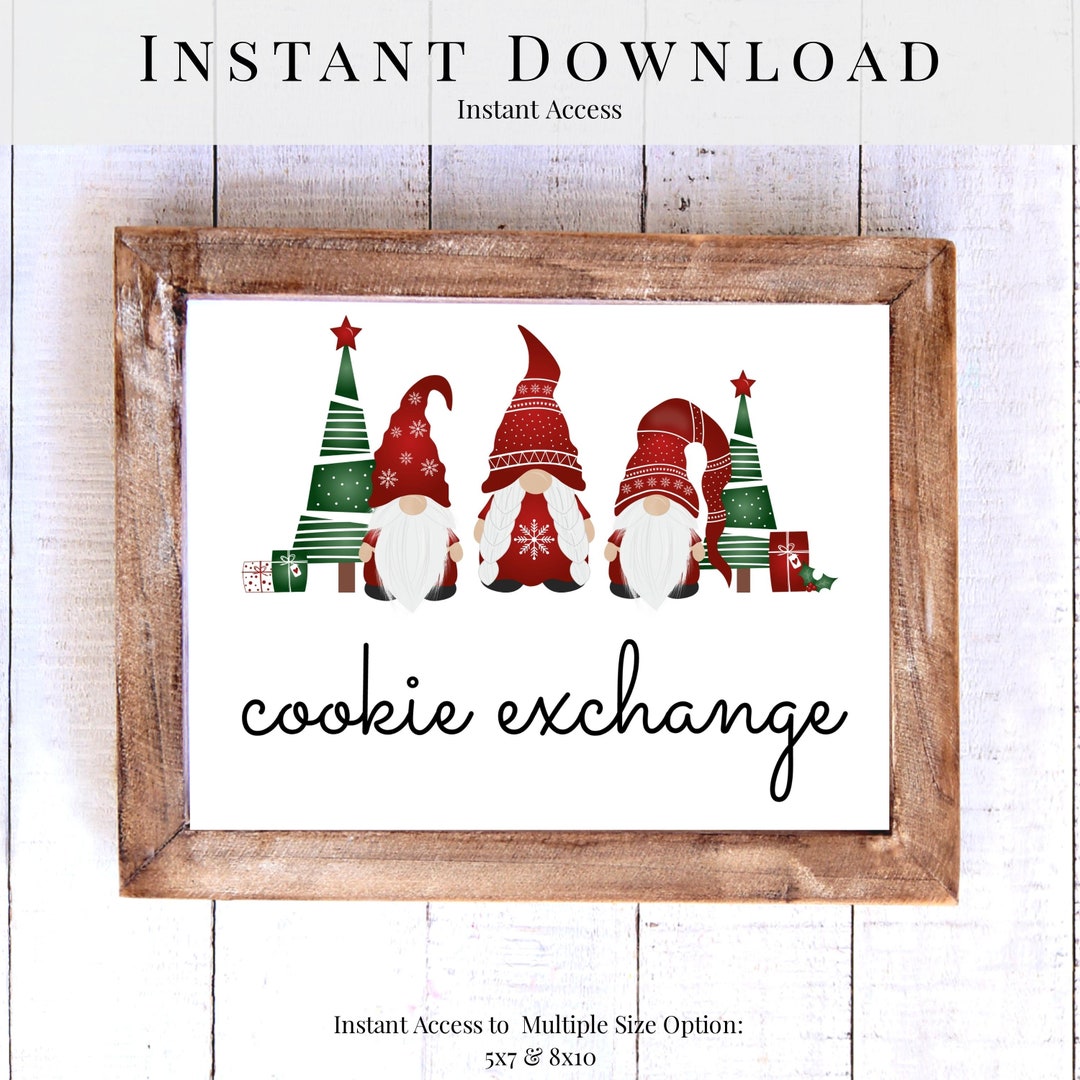 Cookie Swap Party Sign, Christmas Cookie Exchange Sign, Christmas Gnome ...