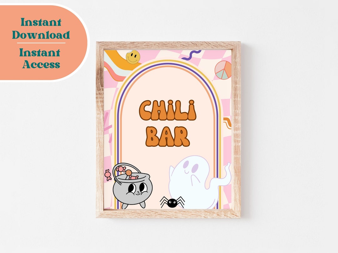 Chili Bar Printable Sign, Printable Halloween Chili Bar Sign, Retro ...