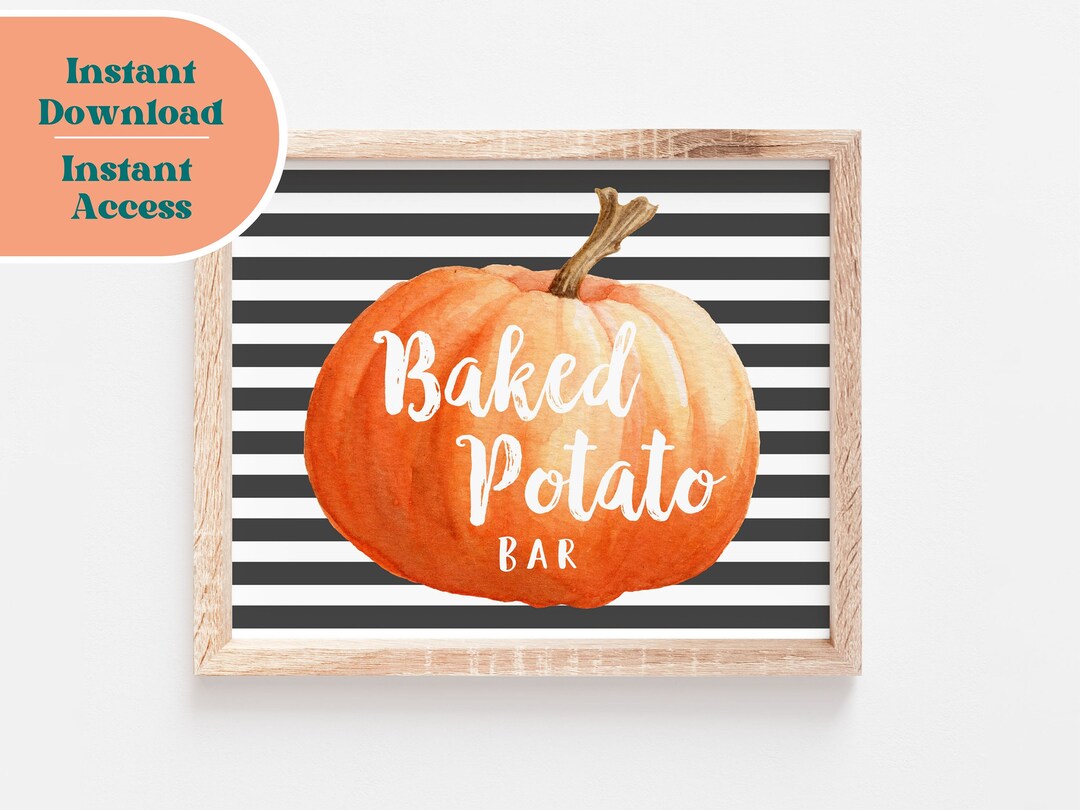 Baked Potato Bar Sign, Fall Party Printable Sign, Food Table Sign ...