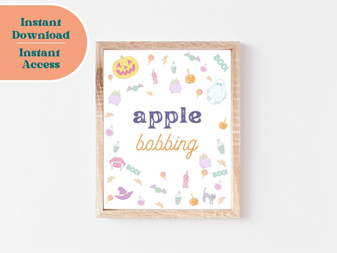 Apple Bobbing Station Printable Sign, Halloween Party Printable Sign ...