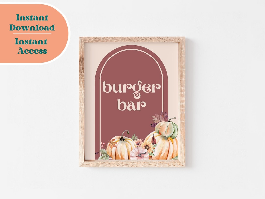 Burger Bar Printable Sign, Hamburger Bar Sign, Food Table Sign, BBQ ...