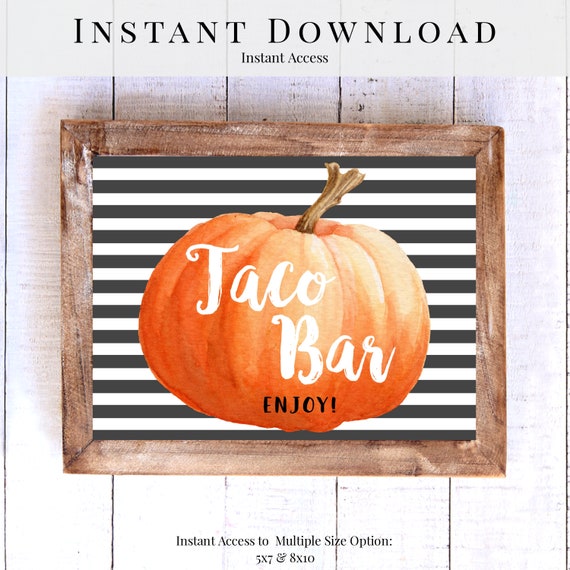 Taco Bar Printable Sign Fall Party Printable Sign Food | Etsy
