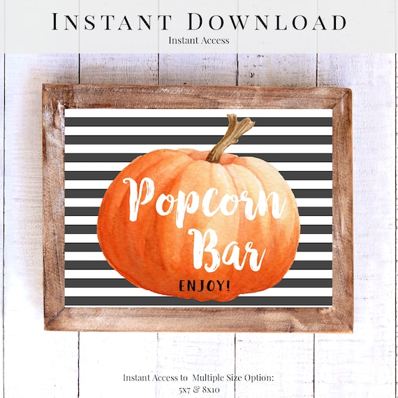 Popcorn Bar Printable Sign Fall Party Printable Sign Food | Etsy