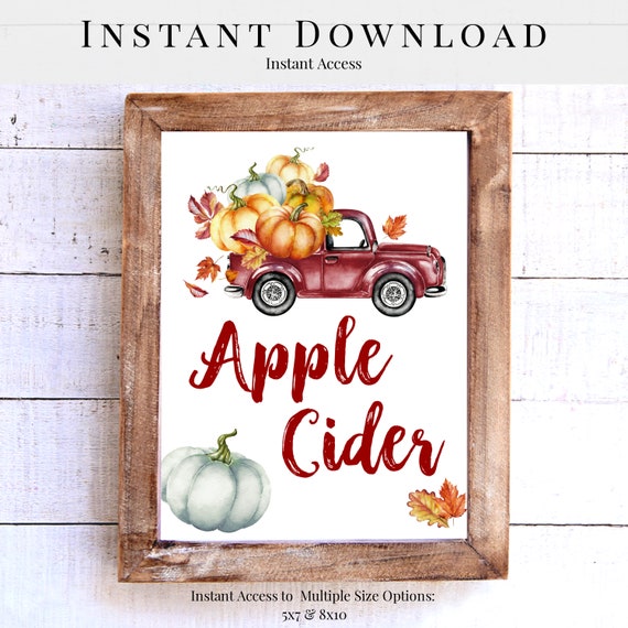 Apple Cider Printable Sign Fall Party Decorations Pumpkin | Etsy