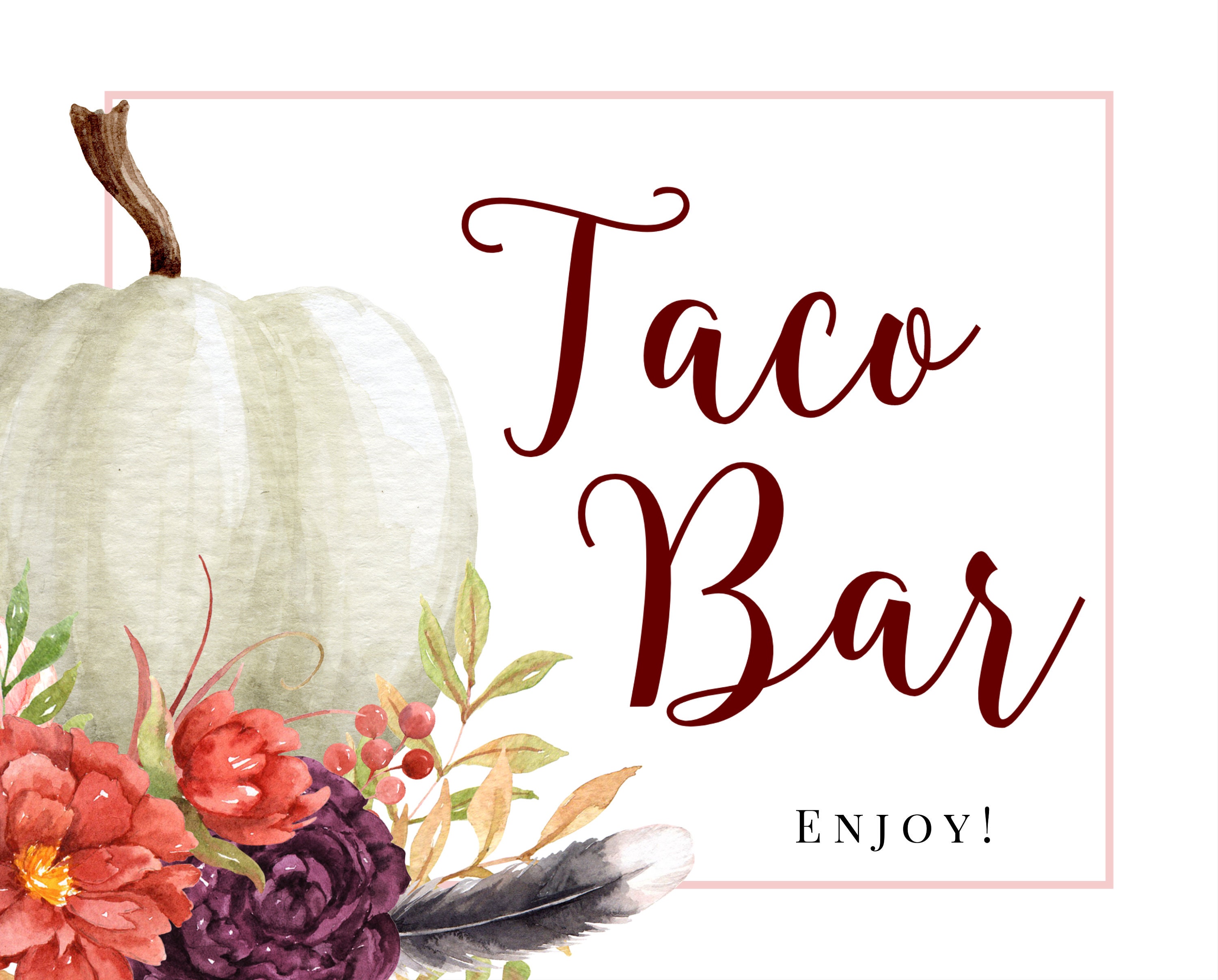 Taco Bar Printable Sign Fall Party Decorations, Thanksgiving Printable ...