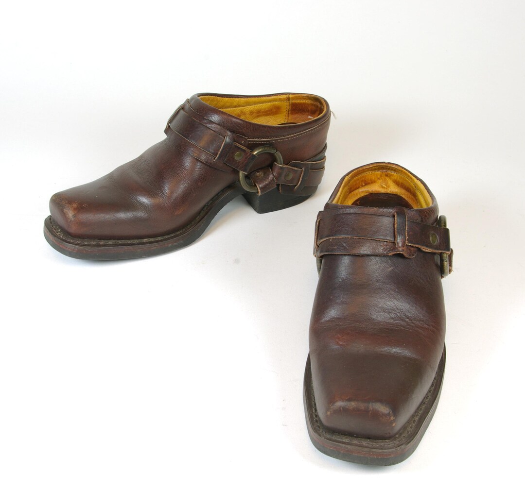 Frye Harness Clog Boots Mules Biker Leather Square Toe Boot Clogs Size ...