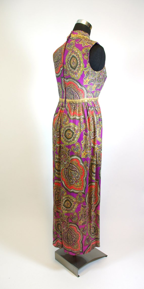 Psychedelic Maxi Dress with Gold Trim Keyhole Bodice … - Gem
