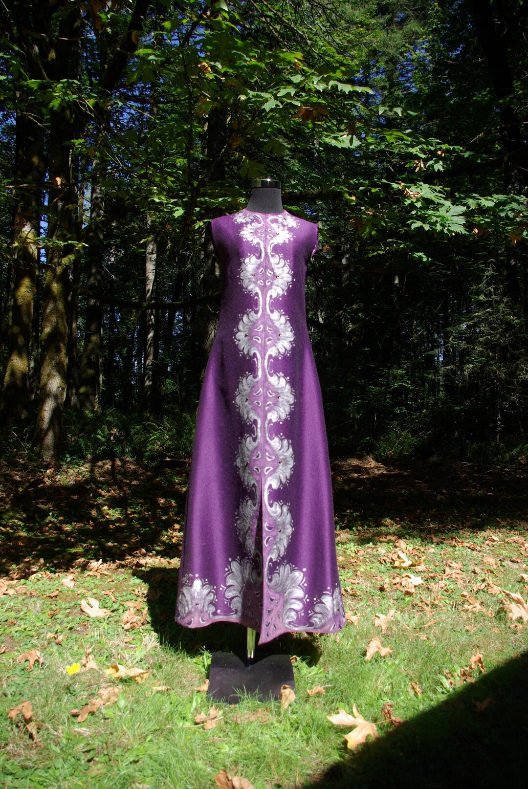 Nikos and Takis Couture Hand Painted Jeweled 70s Maxidress Designer ...