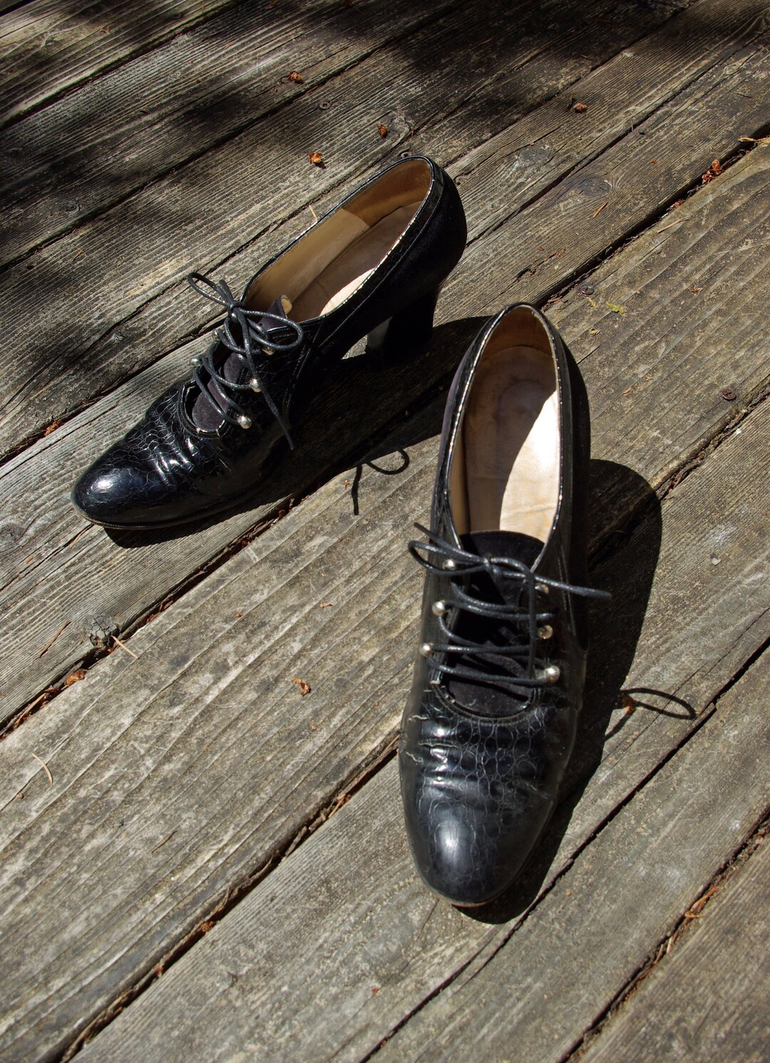 Granny Shoes Nubuck and Faux Reptile Laceup Pumps US Size 9 UK Size 6.5 ...
