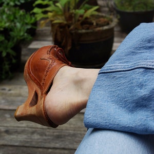 Cutout Platform Clogs Kinney 70s High Heel Mules Wood and Leather ...