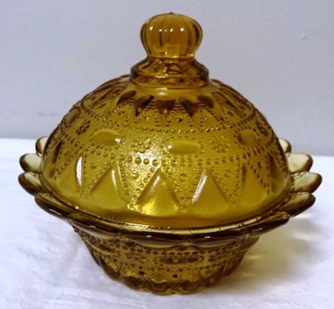 Vintage Kemple Wheaton Pressed Glass Covered Candy Dish -lace and ...