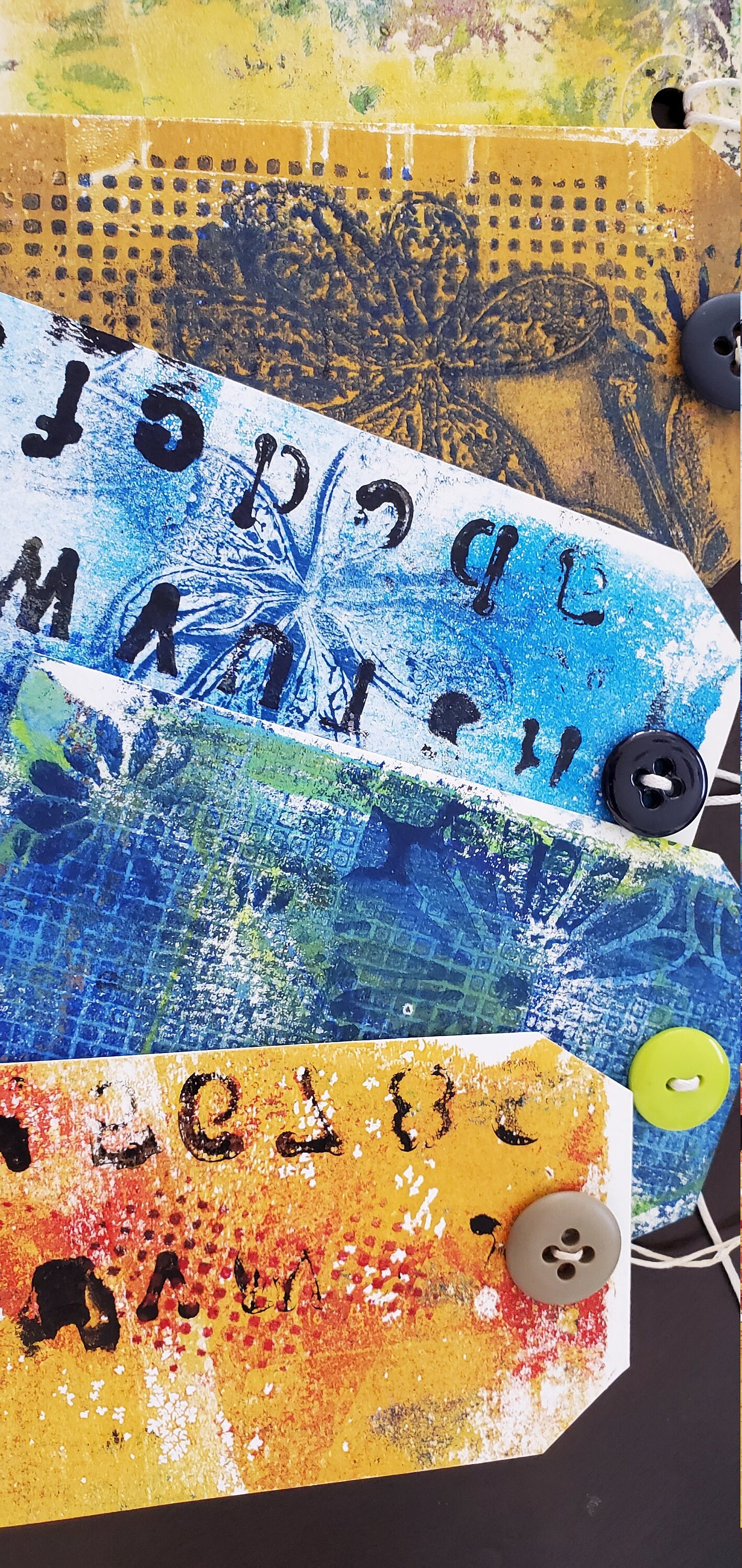 Journaling Tags; Colorful Mixed Media Tags; Gelli Print Bookmarks ...