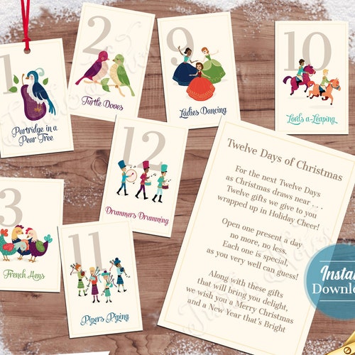 12 Days of Christmas Gift Tags Printable 12 Days of - Etsy