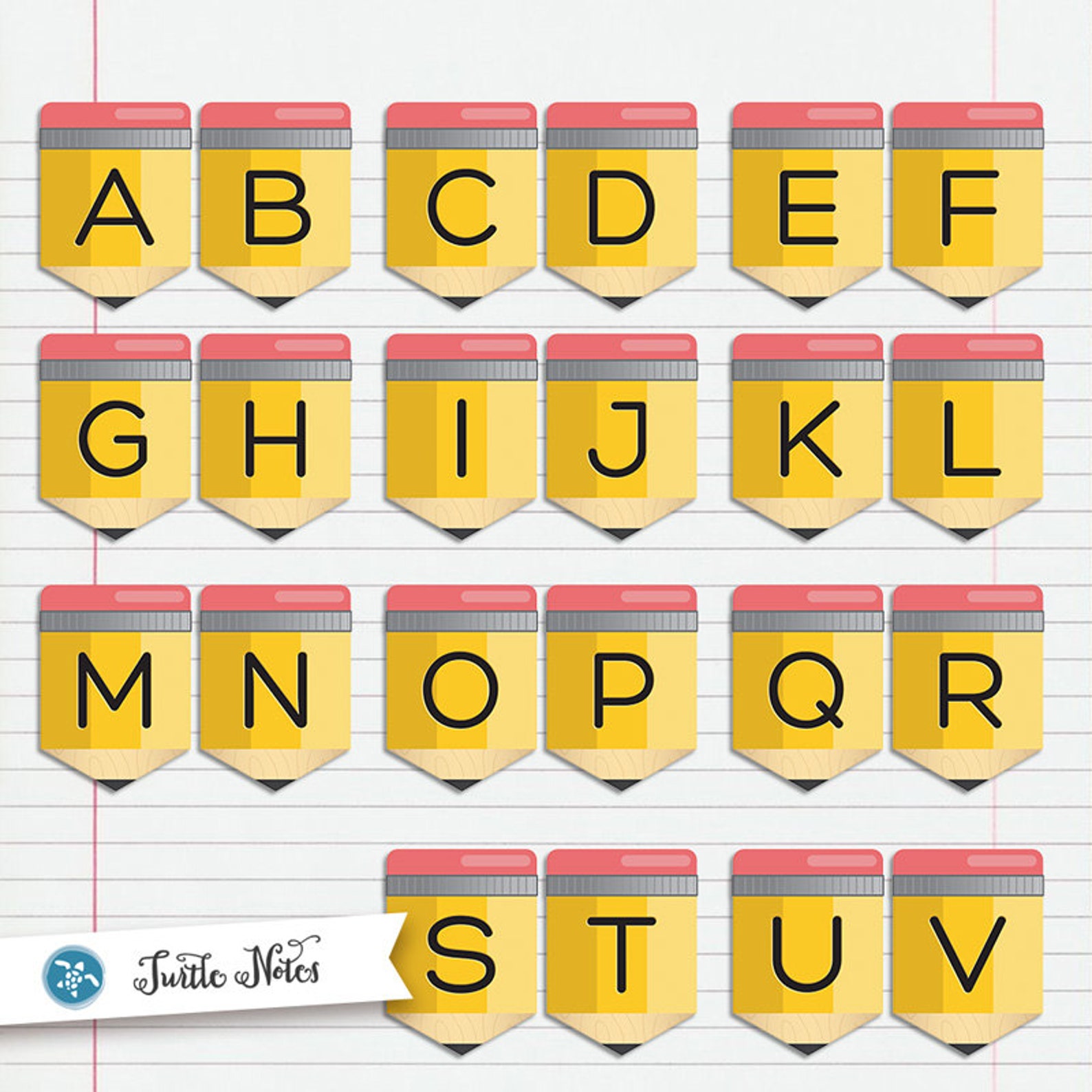 Large Yellow Pencil Back to School : Printable Banner All Letters and 0 ...