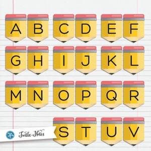 Large Yellow Pencil Back to School : Printable Banner All Letters and 0 ...
