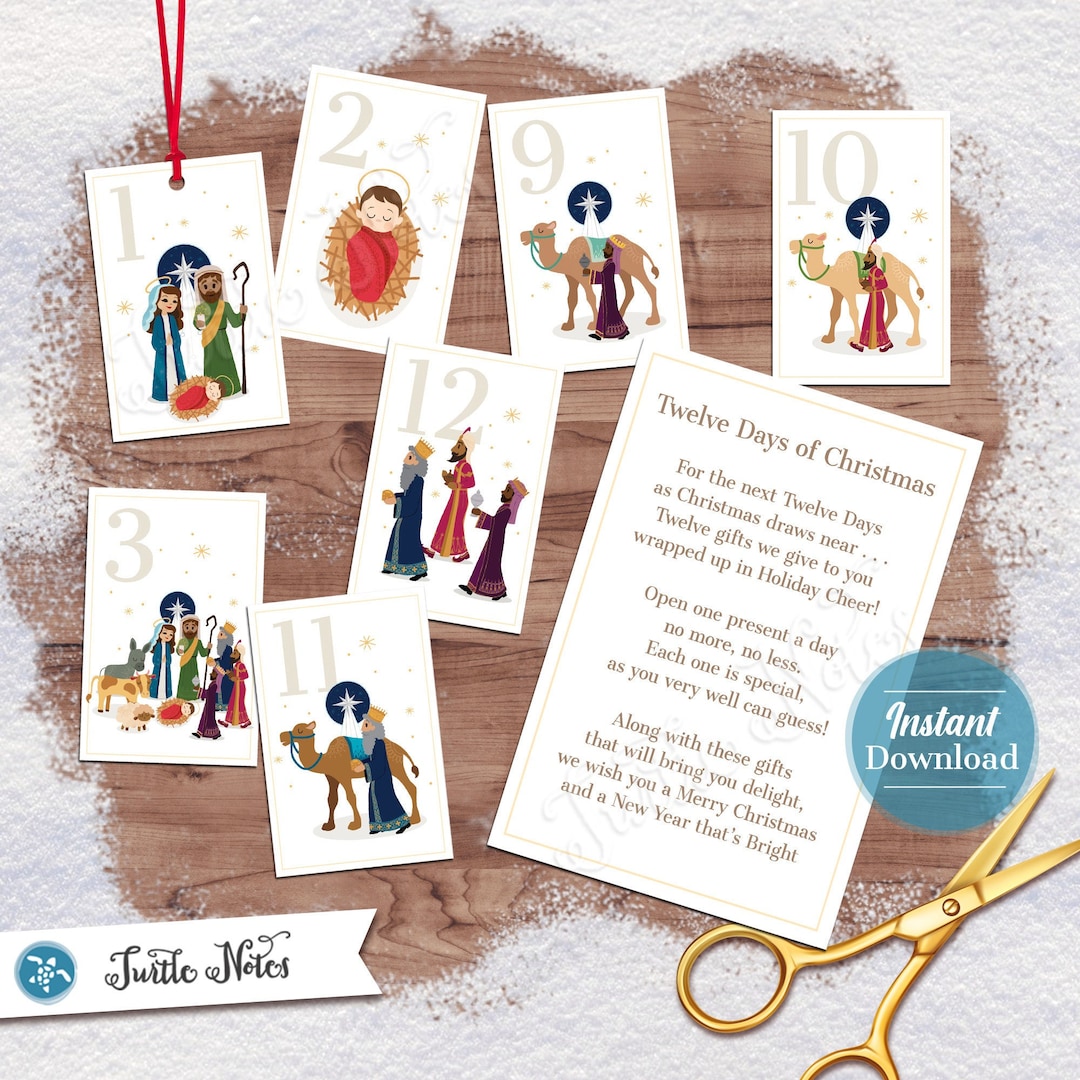 Nativity Themed 12 Days of Christmas Gift Tags With Gift Poem | Digital ...