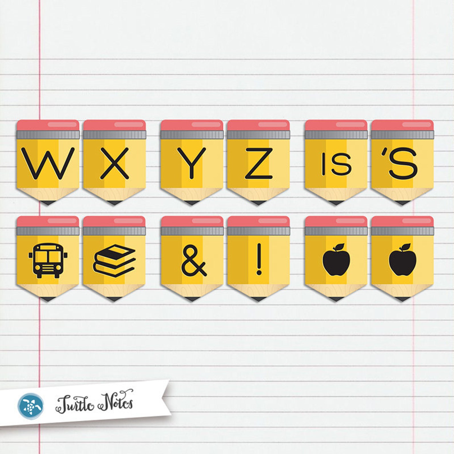Small Yellow Pencil Back to School : Printable Banner All Letters and 0 ...