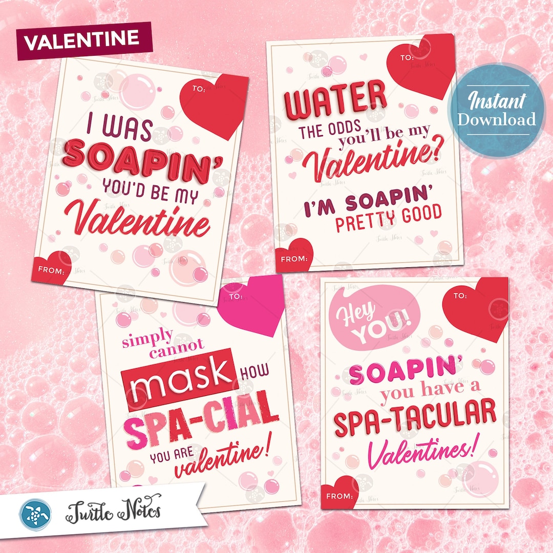 Spa Themed Valentine Cards | 4 Printable Gift Tags or Valentine's ...