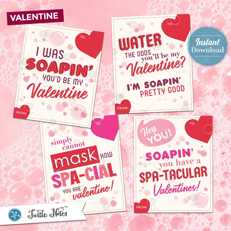 Spa Themed Valentine Cards | 4 Printable Gift Tags or Valentine's ...