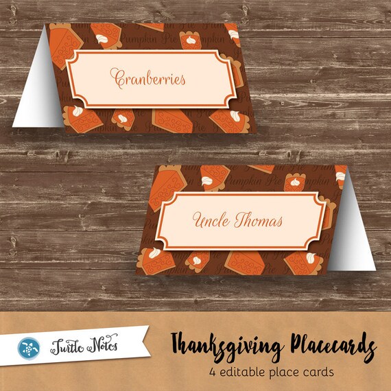 Pumpkin Pie Thanksgiving Place Cards Editable and Printable | Etsy