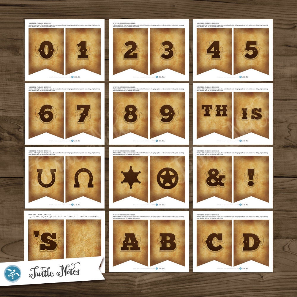 Small Western Themed Banner : Printable Banner All Letters 0-9 Numbers ...