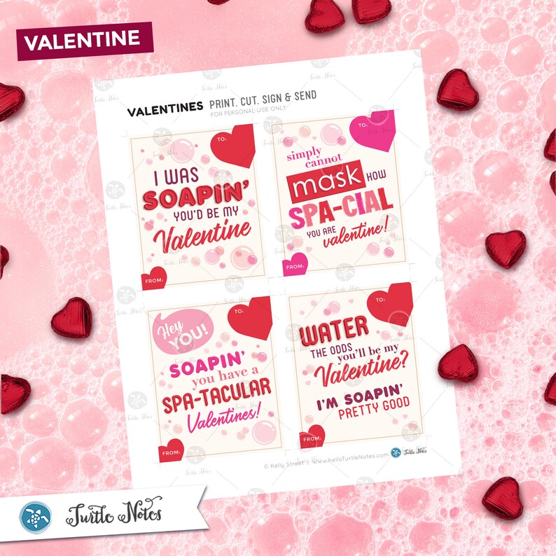 Spa Themed Valentine Cards | 4 Printable Gift Tags or Valentine's ...