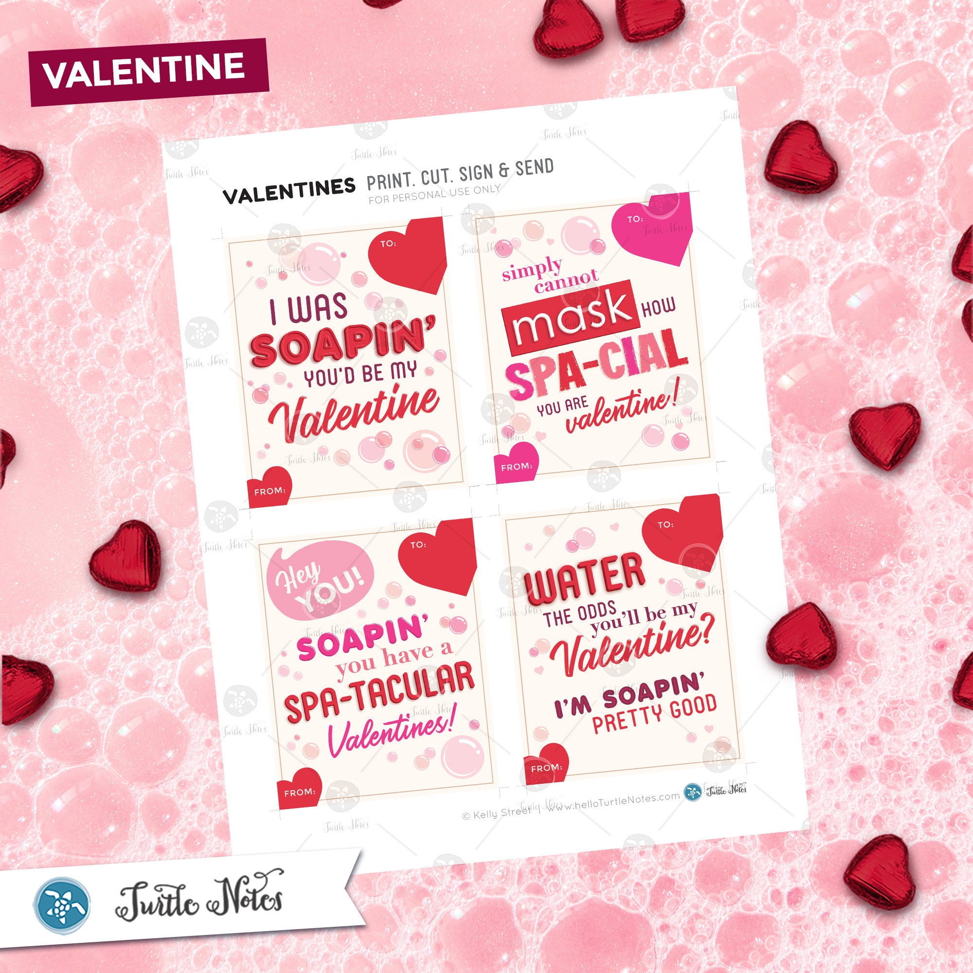 Spa Themed Valentine Cards 4 Printable Gift Tags or Valentine's Digital ...