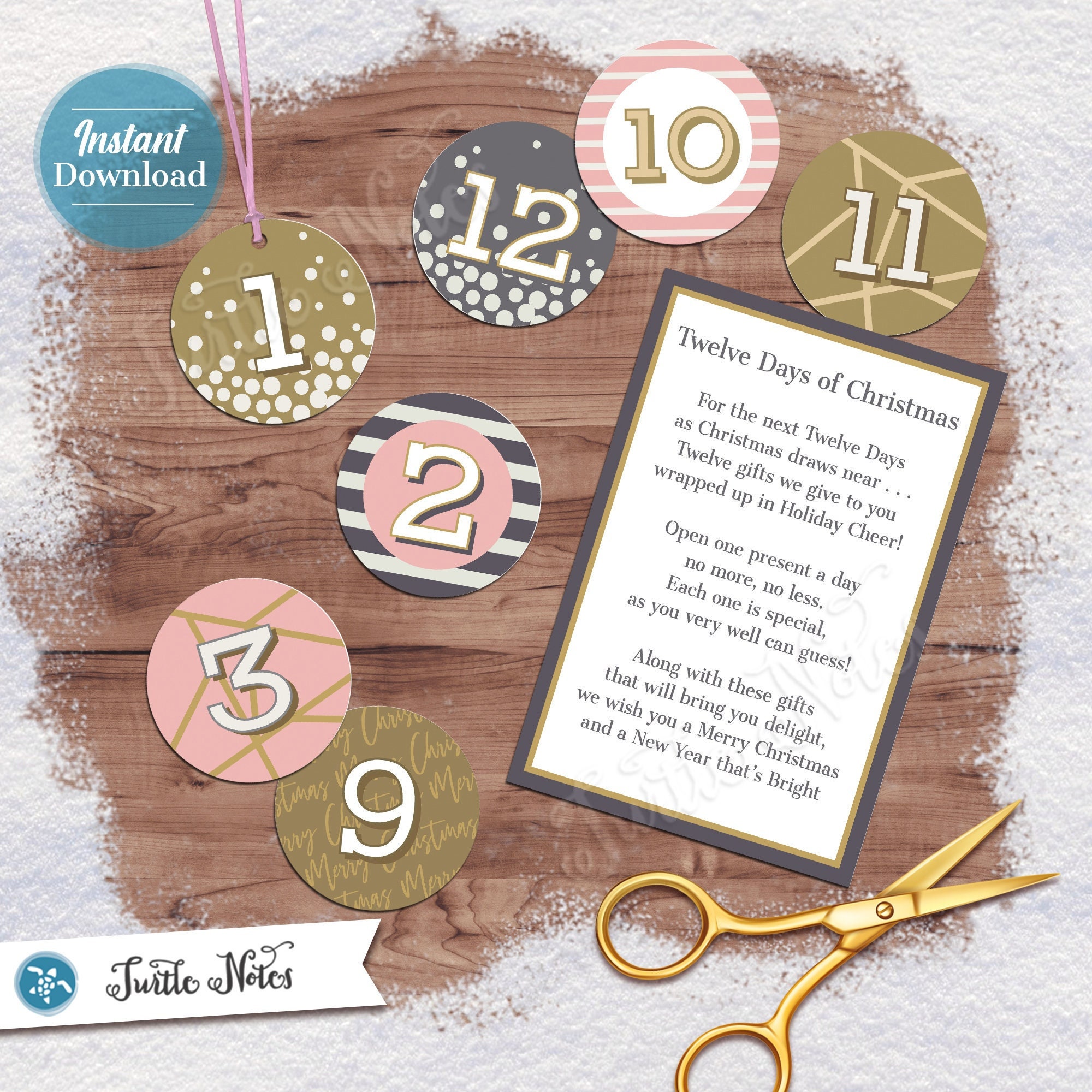 Winter Pink 12 Days of Christmas Gift Tags With Gift Poem | Digital ...