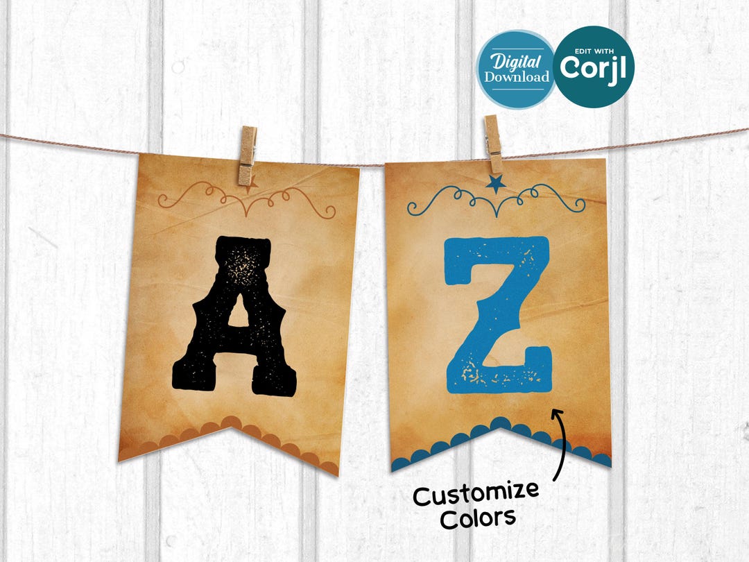 Western Cowboy Party Banner Printable – Editable Letters, Numbers ...