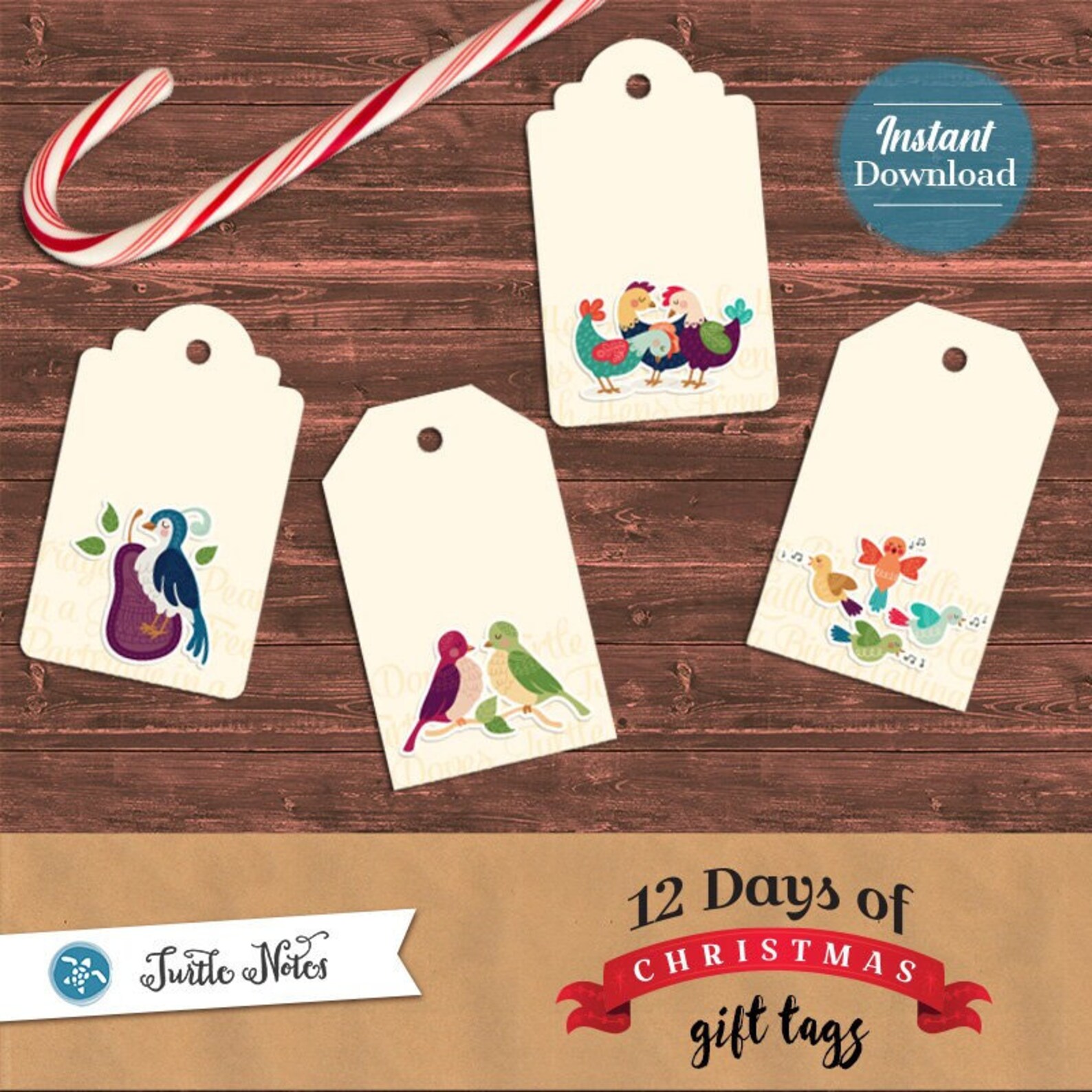 Blank Twelve Days of Christmas Gift Tags, Folk Art | 12 Printable Gift ...