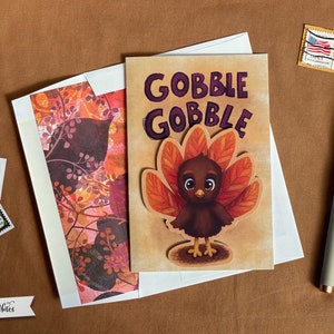 Cute Turkey Thanksgiving Greeting Card | Gobble Gobble | Festive ...