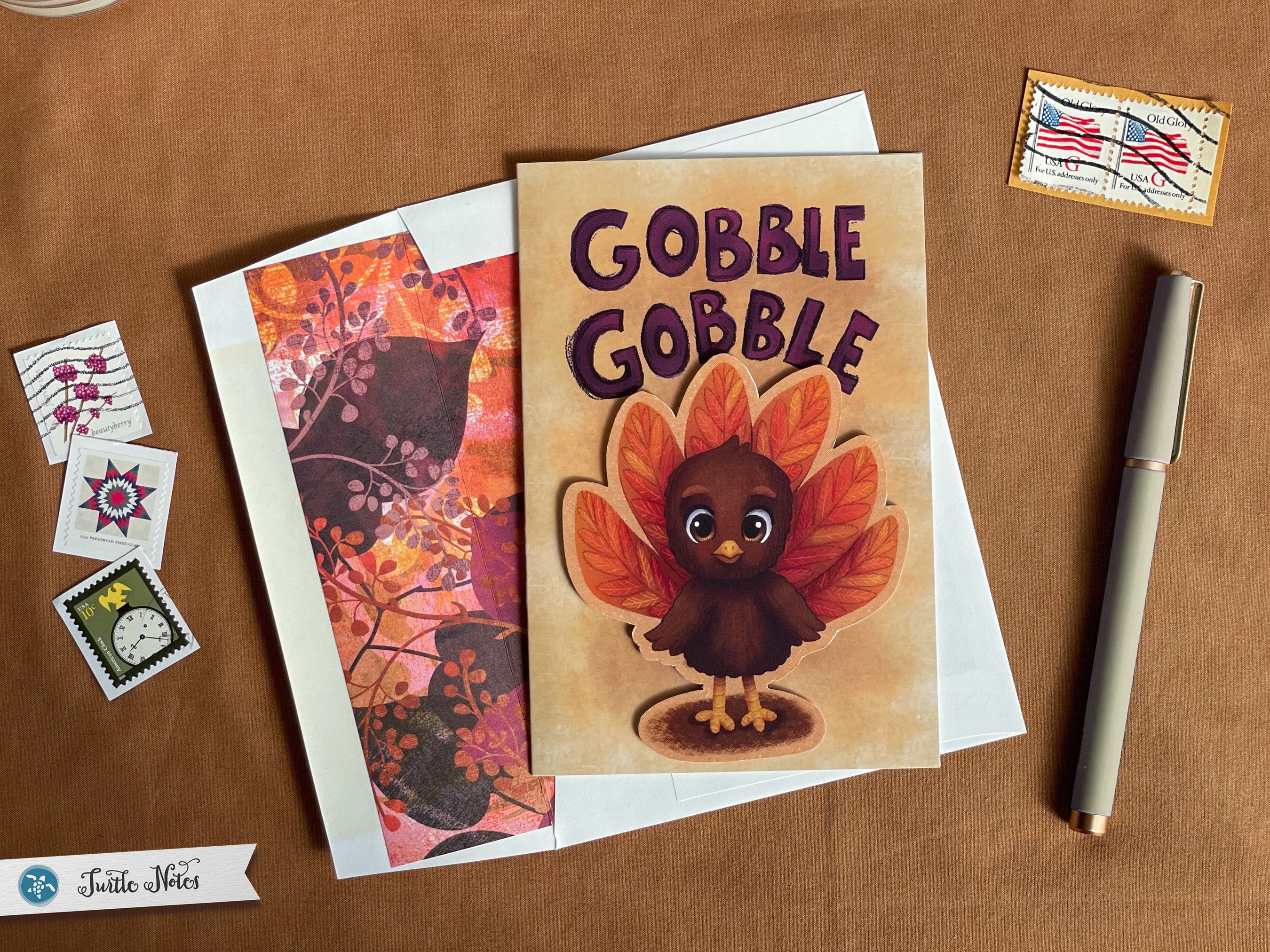 Cute Turkey Thanksgiving Greeting Card Gobble Gobble - Etsy