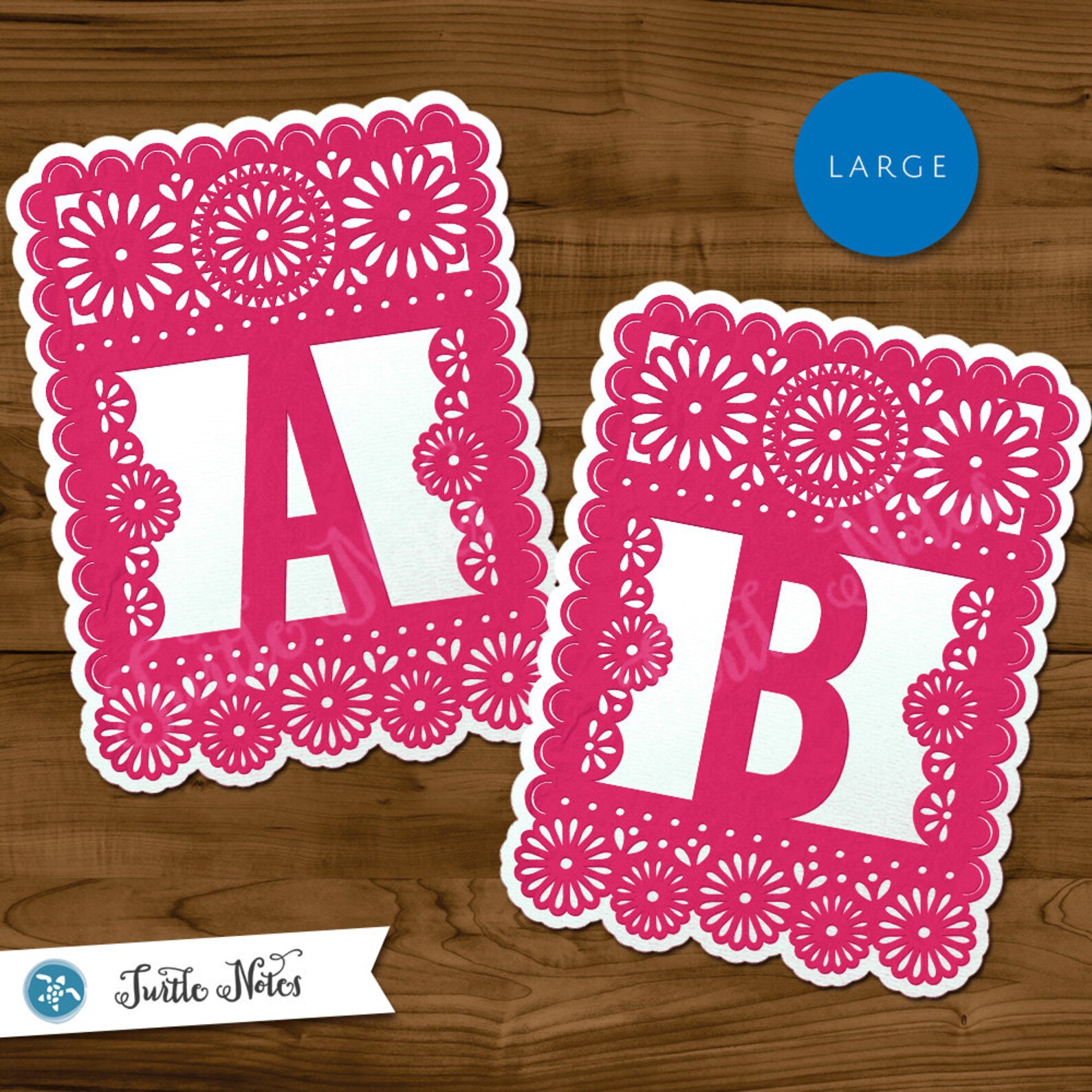 Large Pink White Papel Picado Printable Banner All Letters Etsy