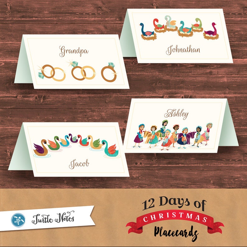 12 Editable Twelve Days of Christmas Place Cards - Etsy