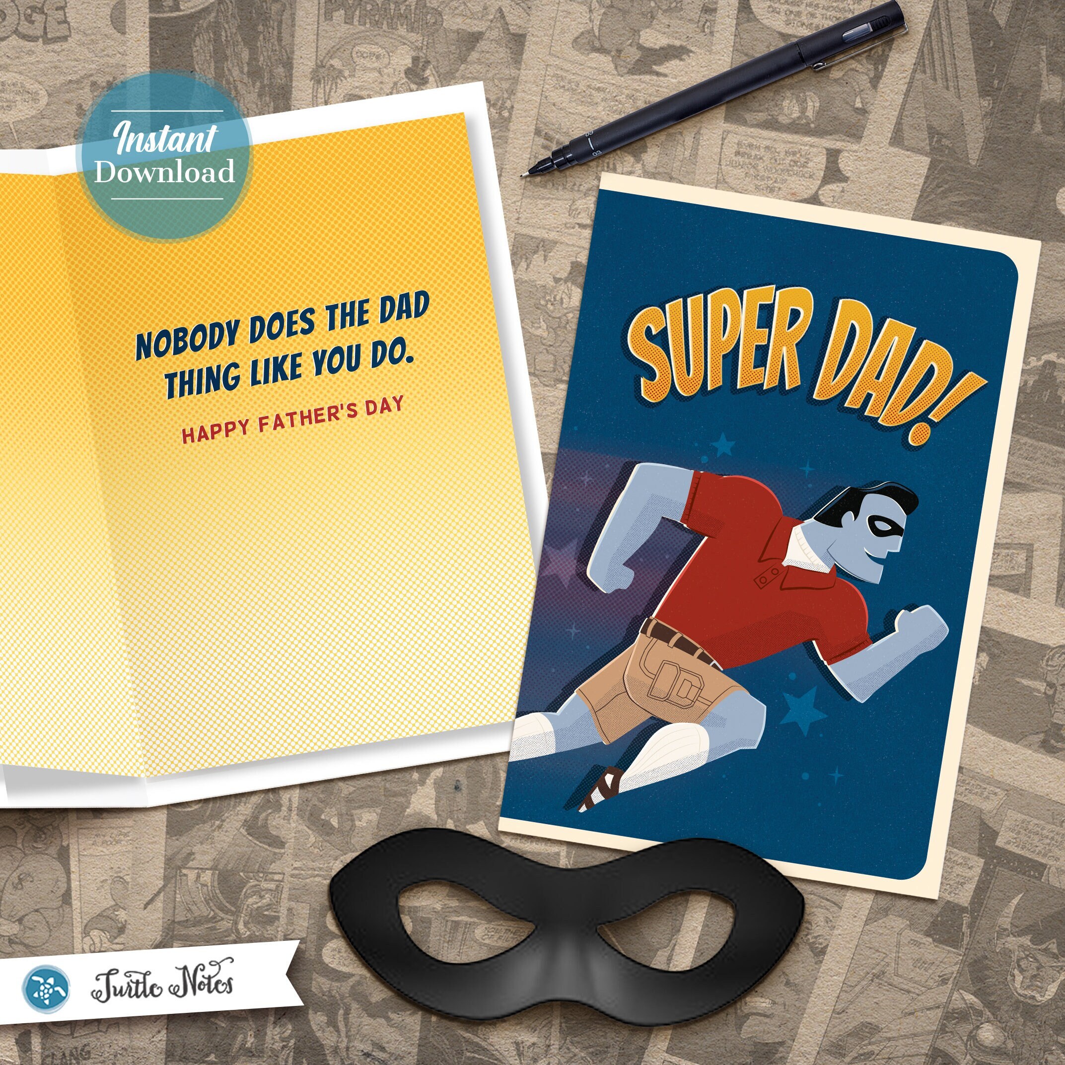 Super Dad Super Hero Themed Printable Father's Day Card With Matching ...