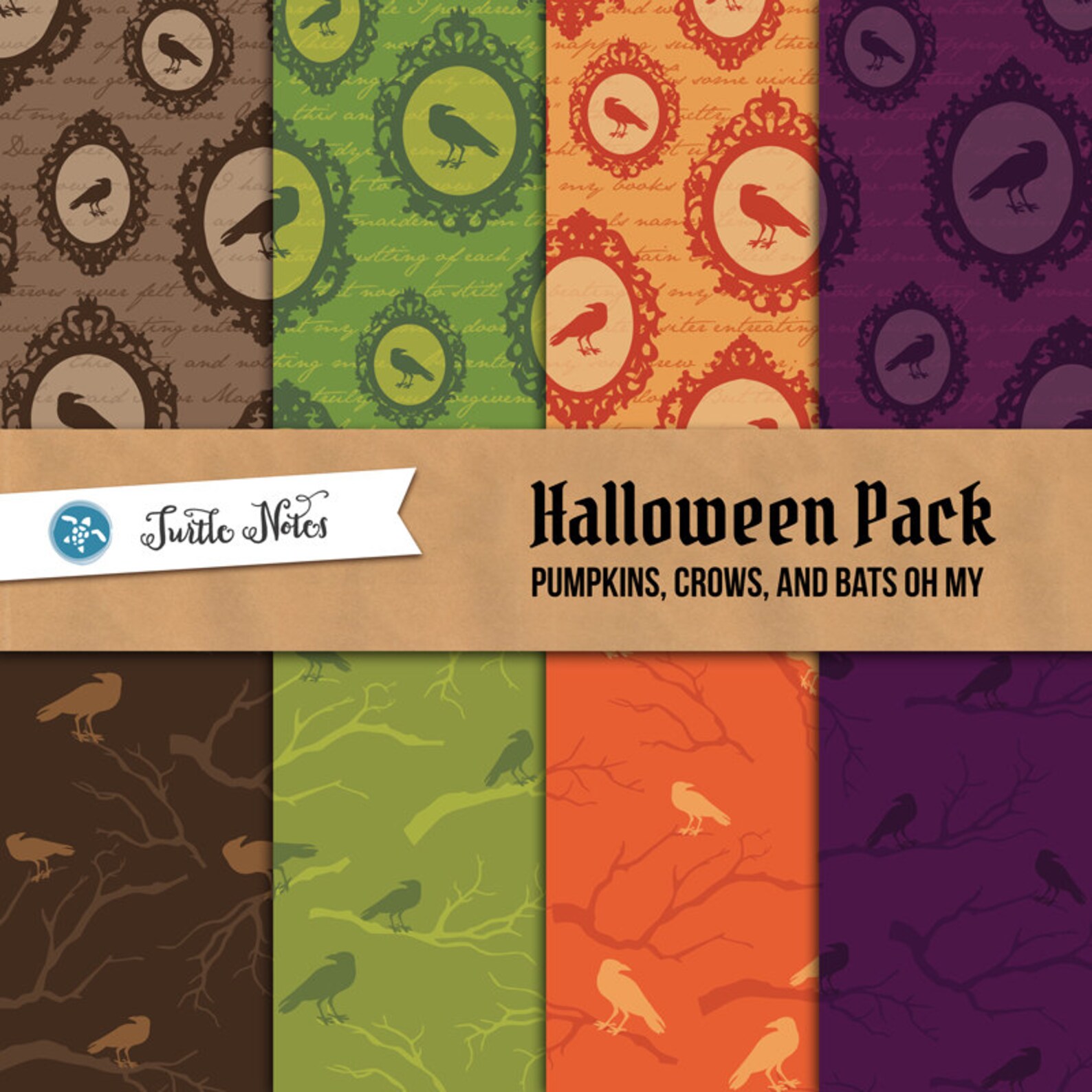 Halloween Pumpkins Crows and Bats Digital Paper Pack - Etsy