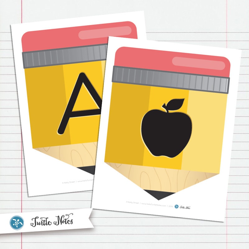Large Yellow Pencil Back to School : Printable Banner All Letters and 0 ...