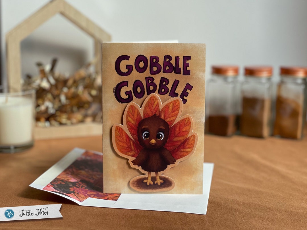 Cute Turkey Thanksgiving Greeting Card | Gobble Gobble | Festive ...