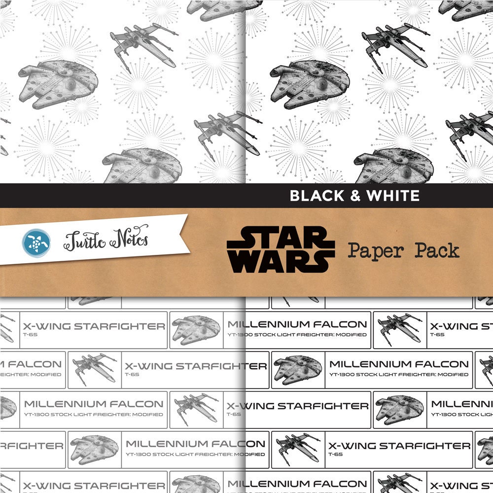 Star Wars Black & White Digital Paper Pack 12x12 Printable Digital ...