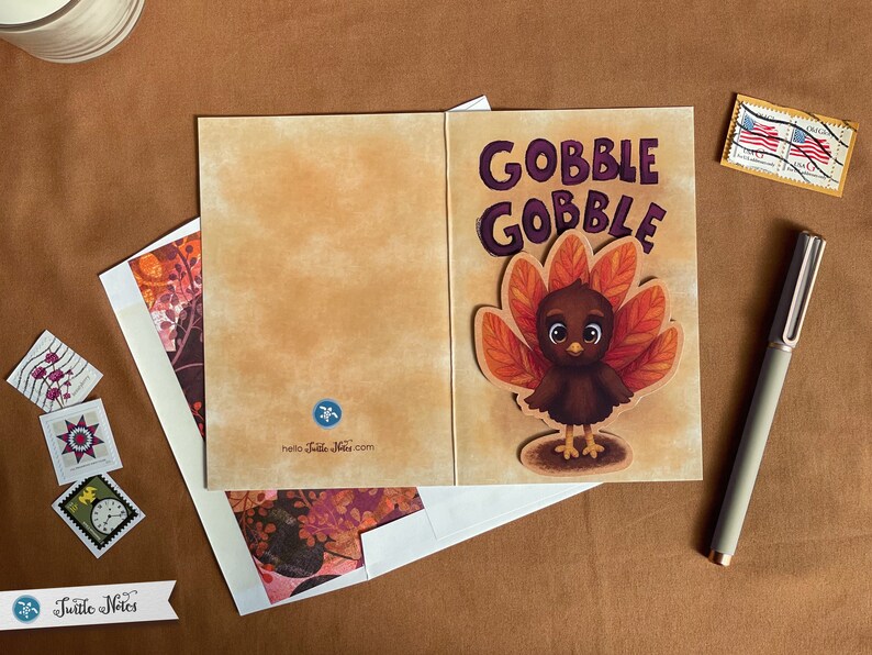 Cute Turkey Thanksgiving Greeting Card | Gobble Gobble | Festive ...