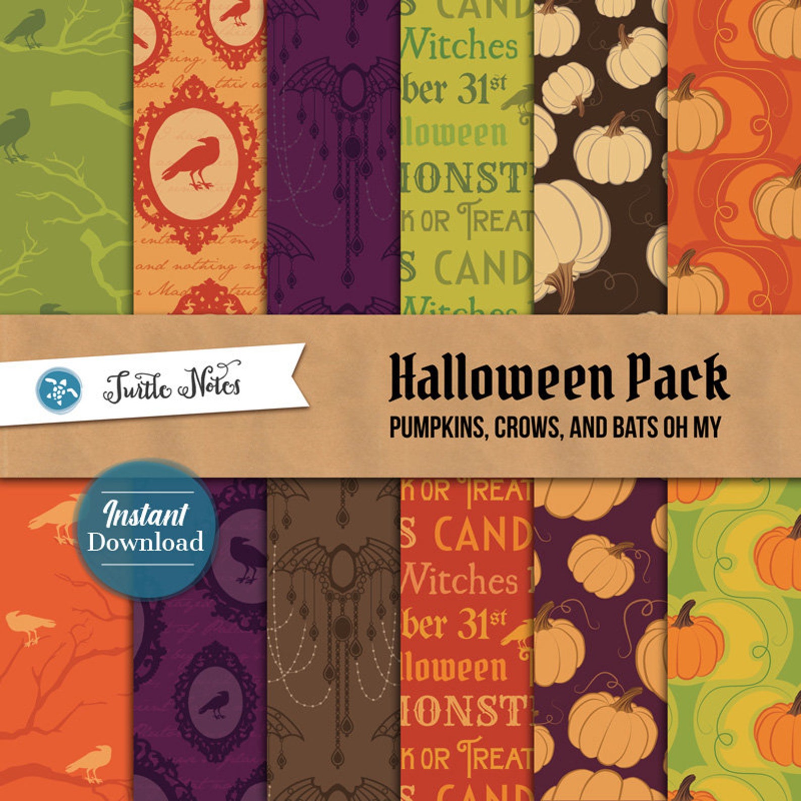 Halloween Pumpkins Crows and Bats Digital Paper Pack - Etsy
