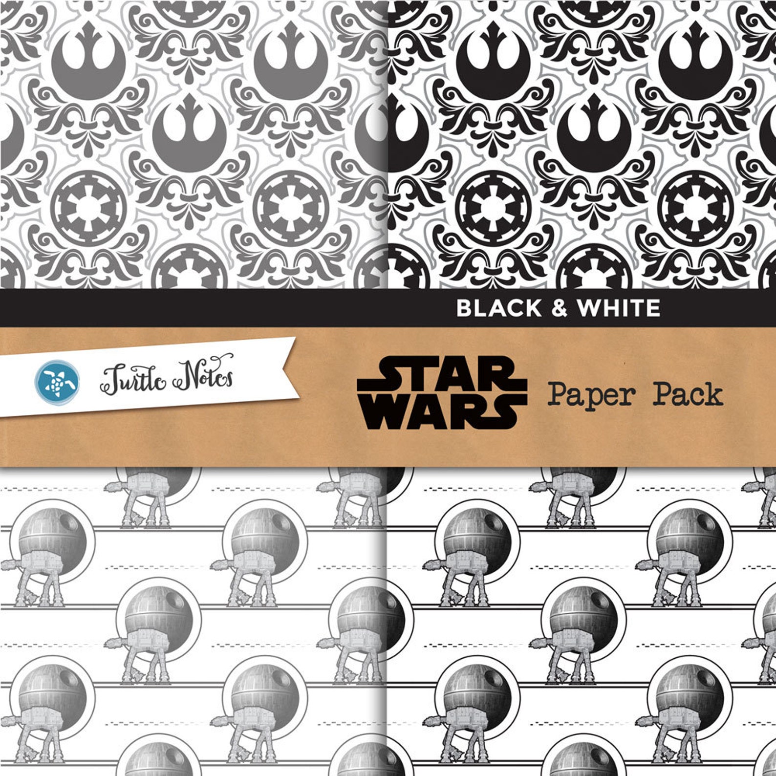 Star Wars Black & White Digital Paper Pack 12x12 Printable Digital ...