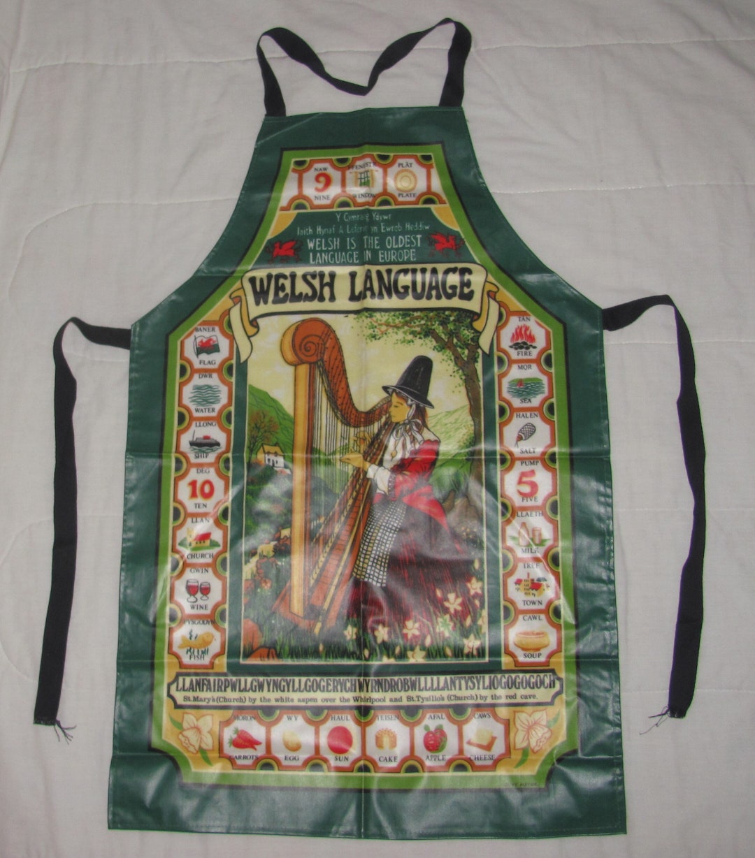 Vintage Clive Mayor Apron Welsh Language, Words, Harpist, Harp PVC ...