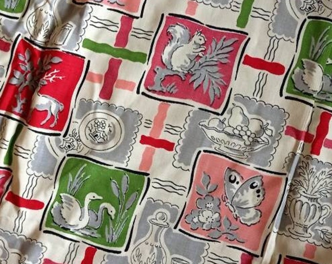 True Vintage 1950s Design. Animal Theme Pattern. 3 Metre Fabric Remnant ...